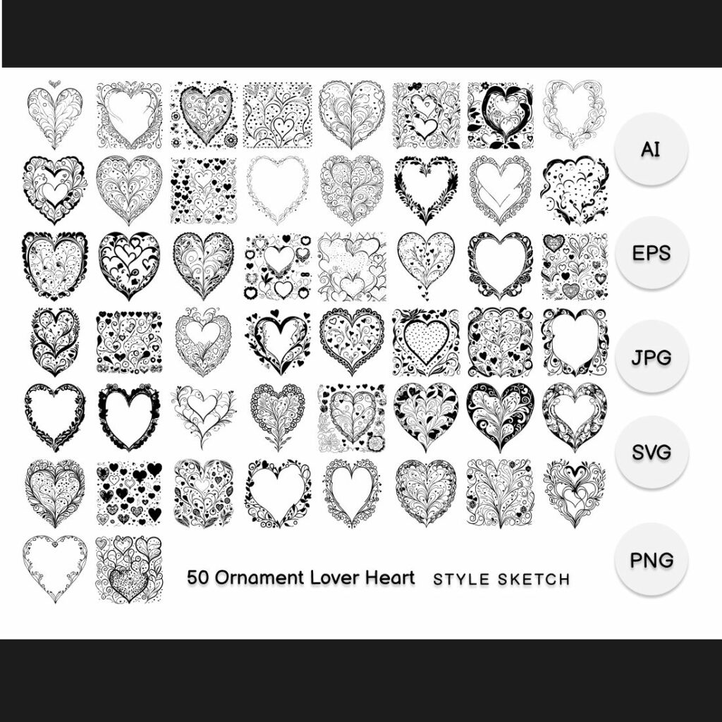 Ornament Lover Heart Element Draw Black - MasterBundles