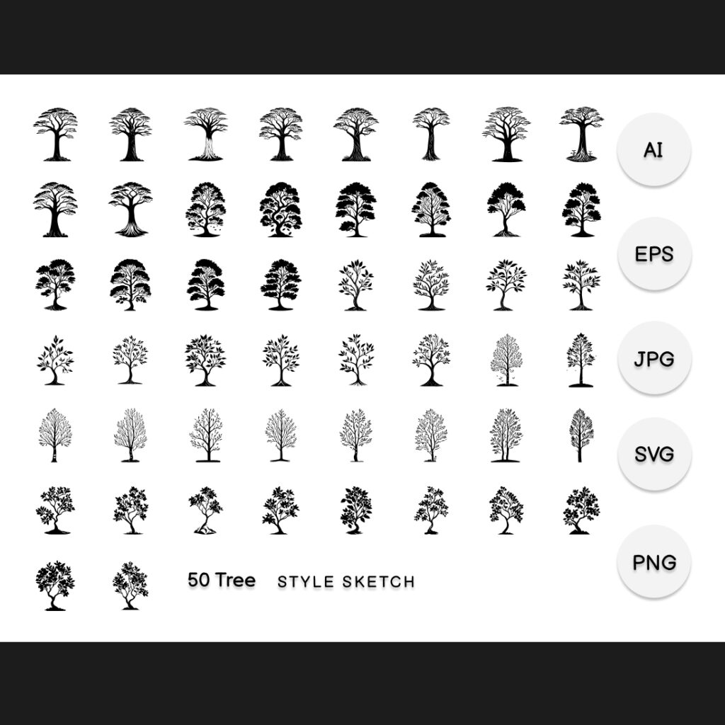 Tree Element Draw Black - MasterBundles