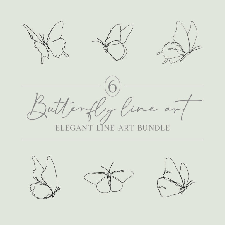 Butterfly Line Art Bundle | Continuous Line Fluttering Butterflies ...