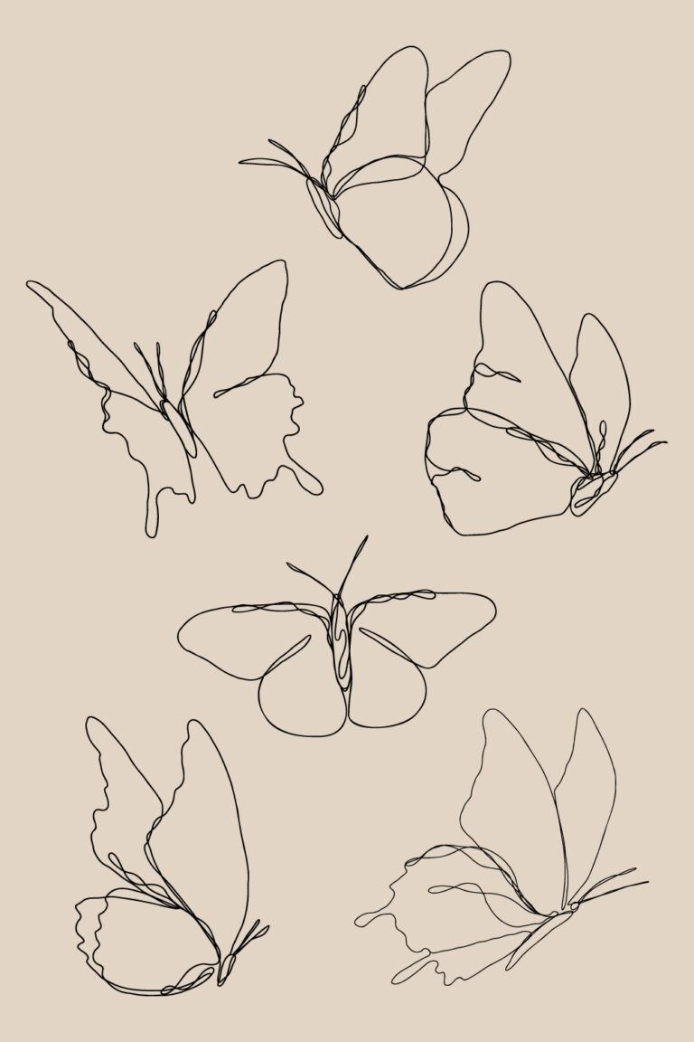 Butterfly Line Art Bundle | Continuous Line Fluttering Butterflies ...