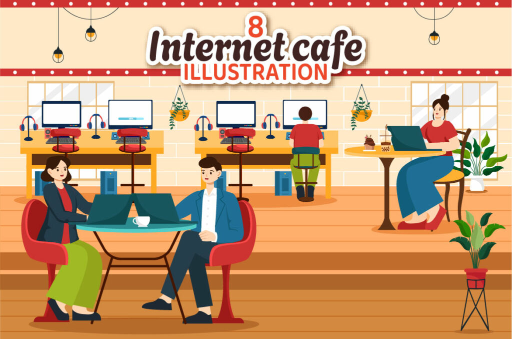 8 Internet Cafe Illustration - MasterBundles