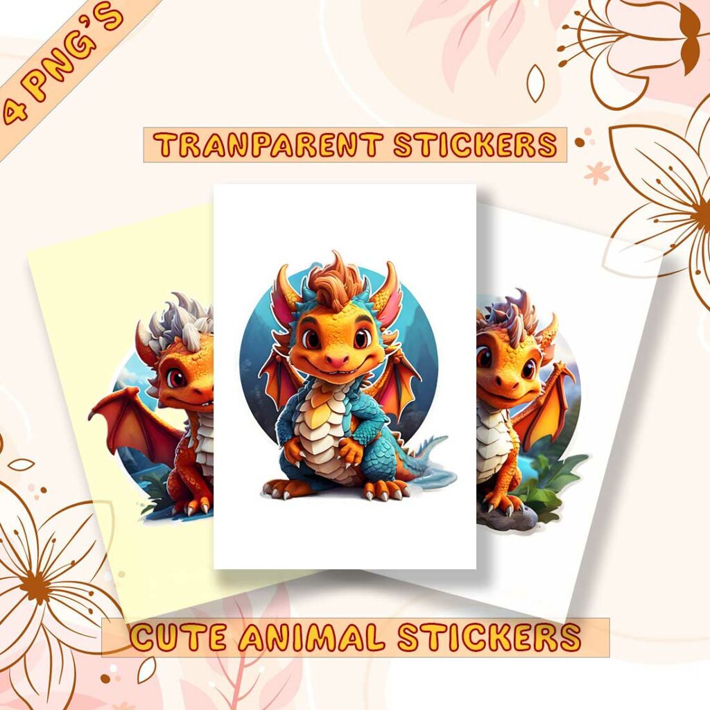 Cute Dragon Stickers 4 PNG – MasterBundles