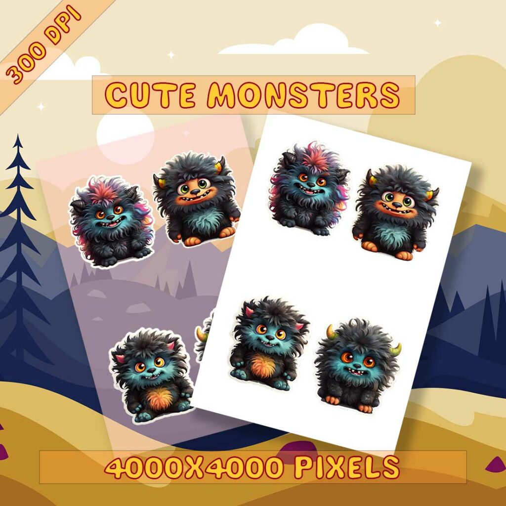 Black Monsters Cute Stickers - MasterBundles