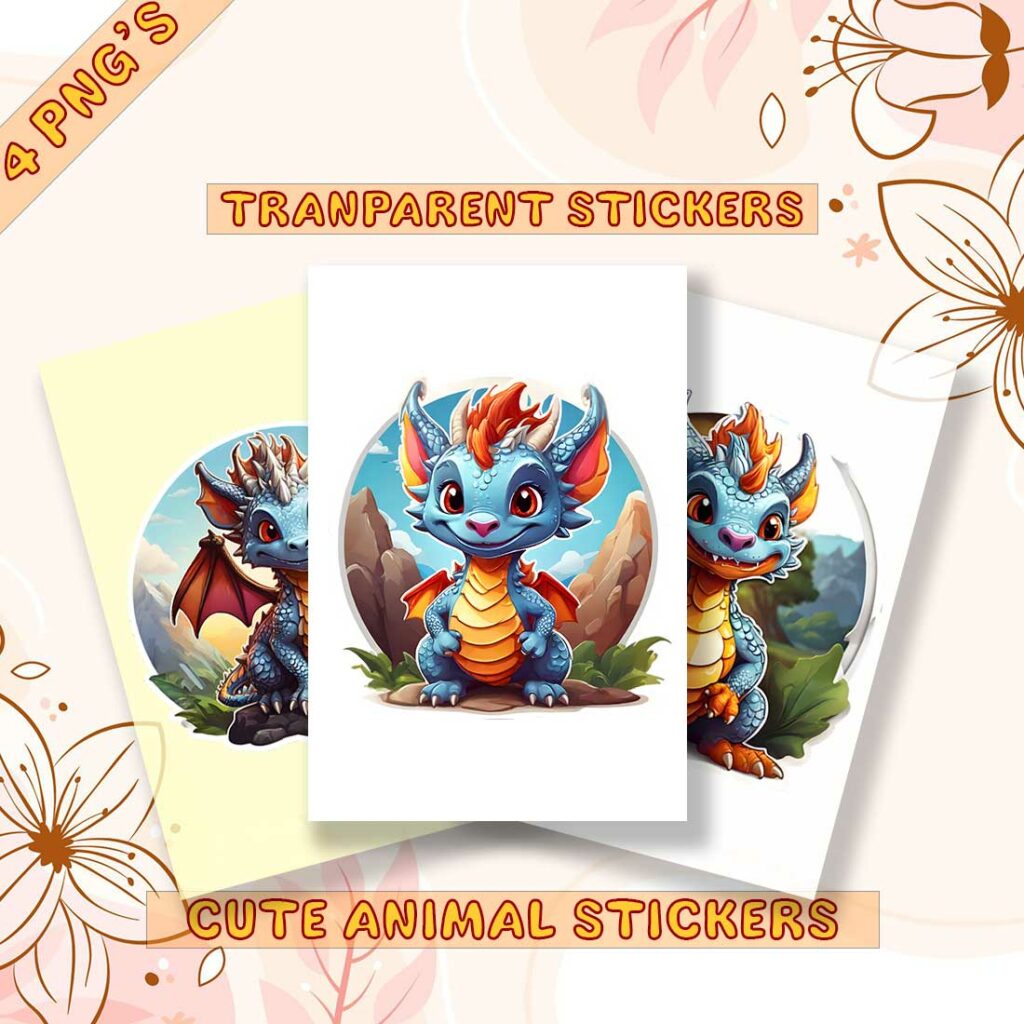 Cute Dragon Stickers 4 PNG - MasterBundles