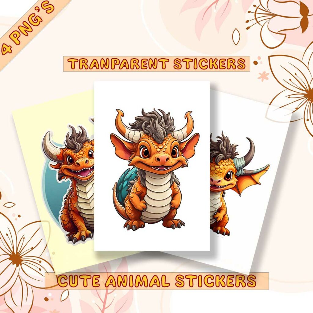 Cute Dragon Stickers 4 PNG – MasterBundles