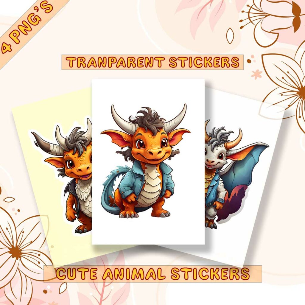 Cute Dragon Stickers 4 PNG - MasterBundles