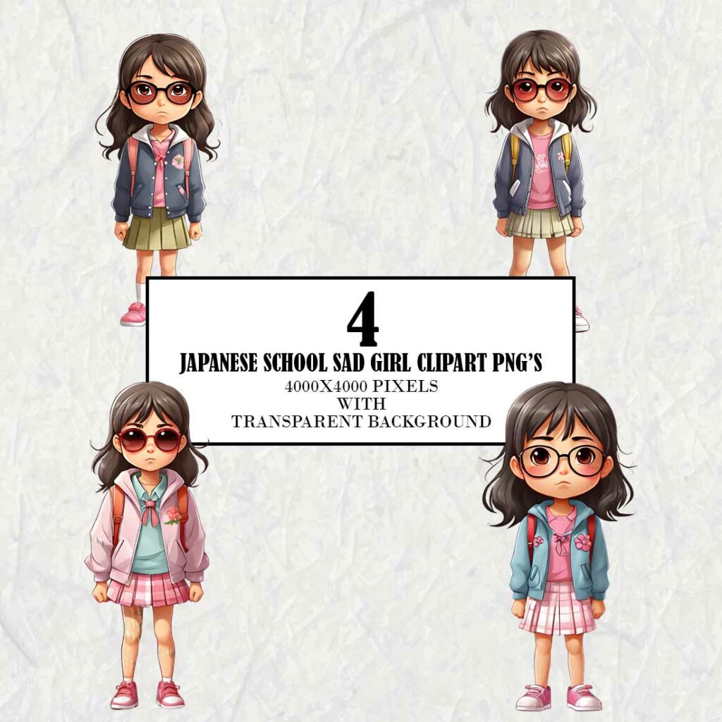 Japanese Sad School Girl Clipart - MasterBundles