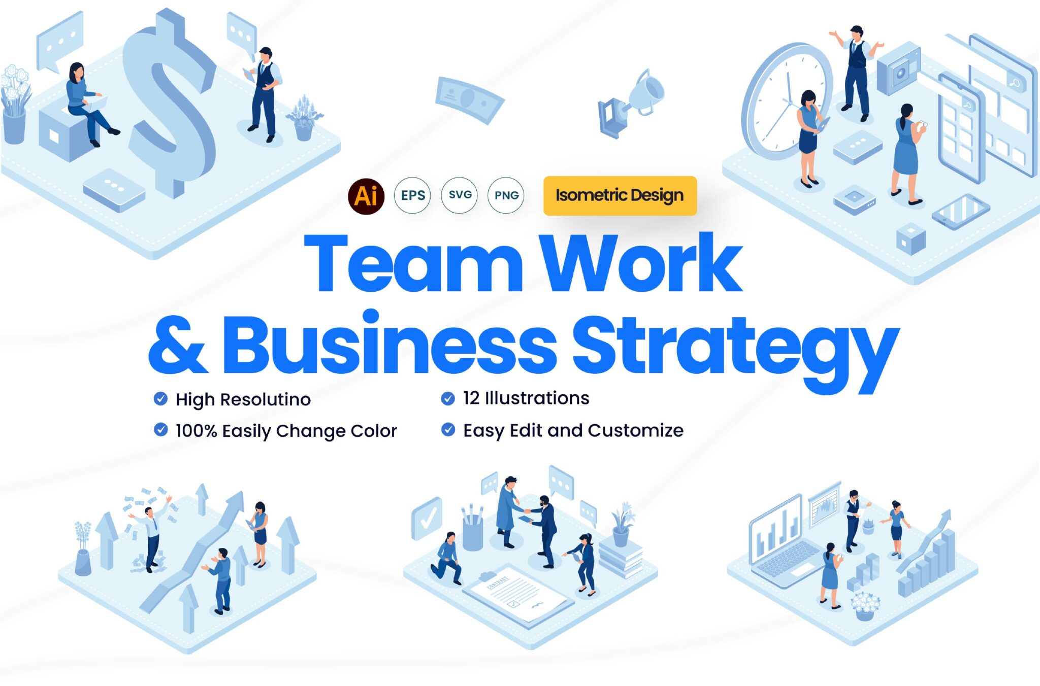 Team Work & Business Strategy Illustration Design - MasterBundles