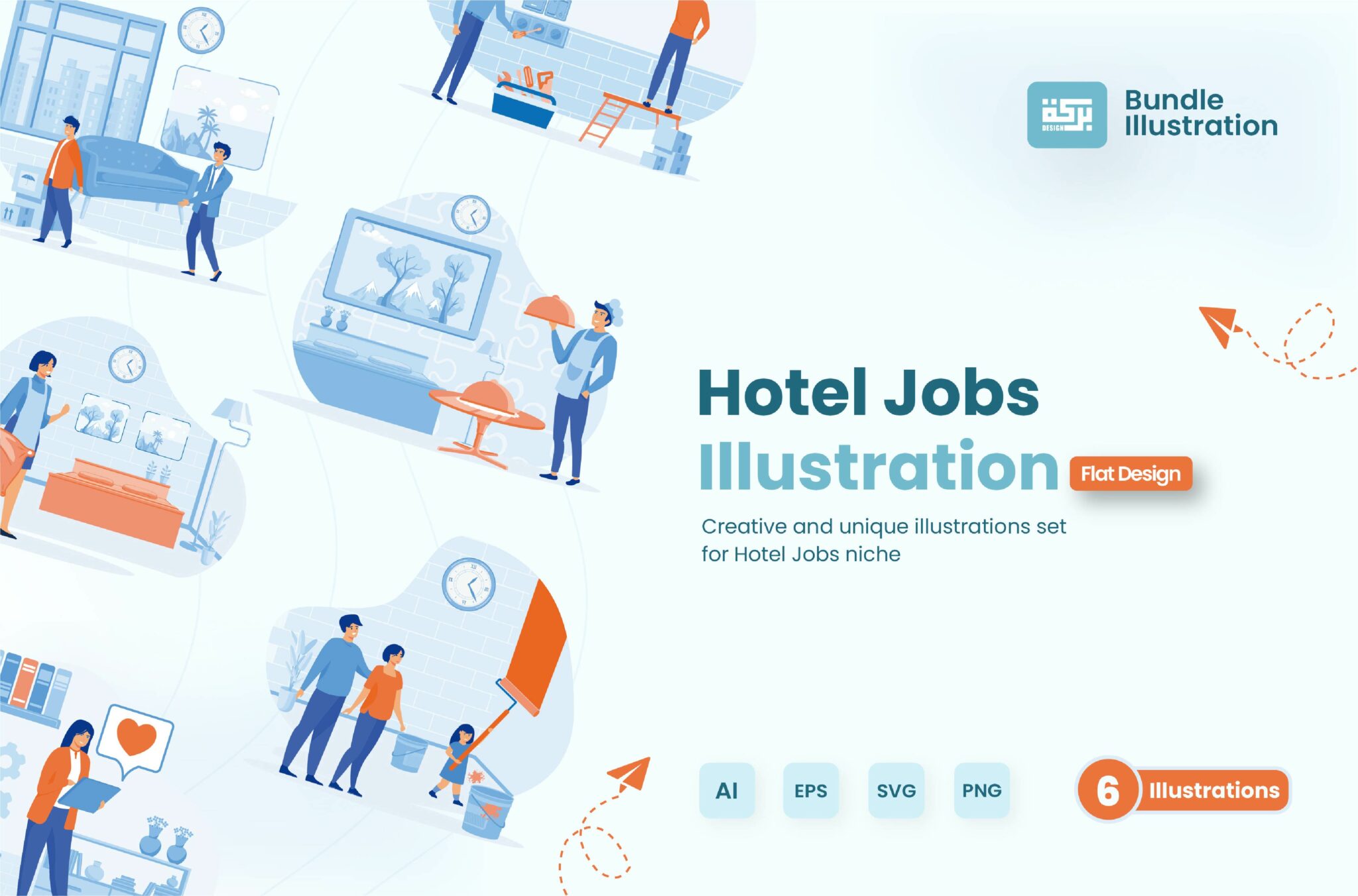 6 Illustrations Related to Activities & Work in Hotels - MasterBundles
