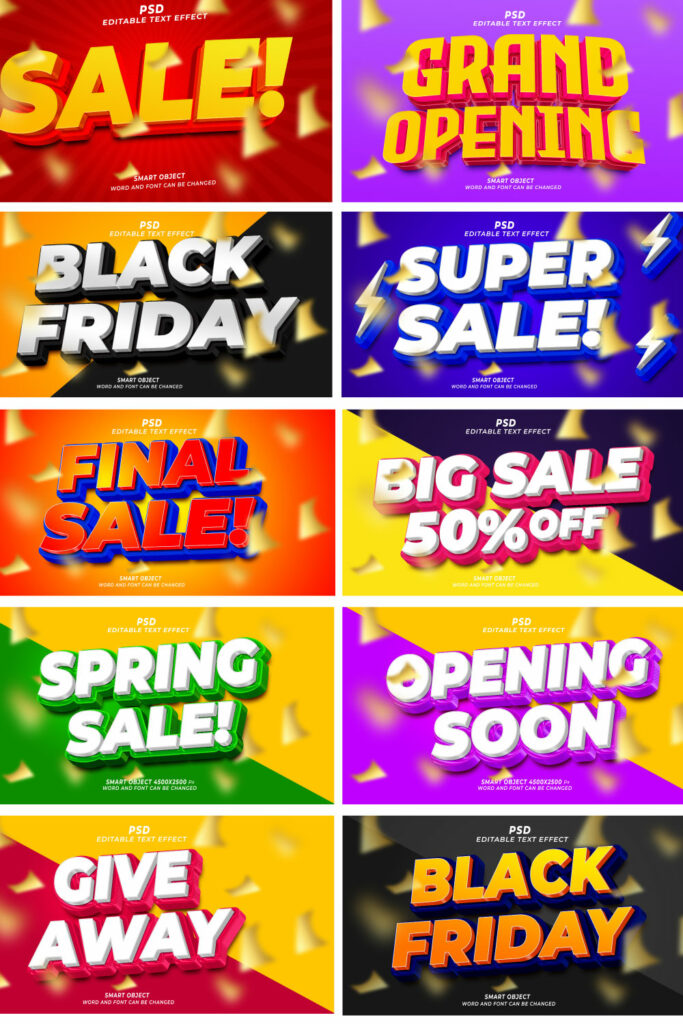 Sale Bundle PSD bundle 3D editable text effect - MasterBundles