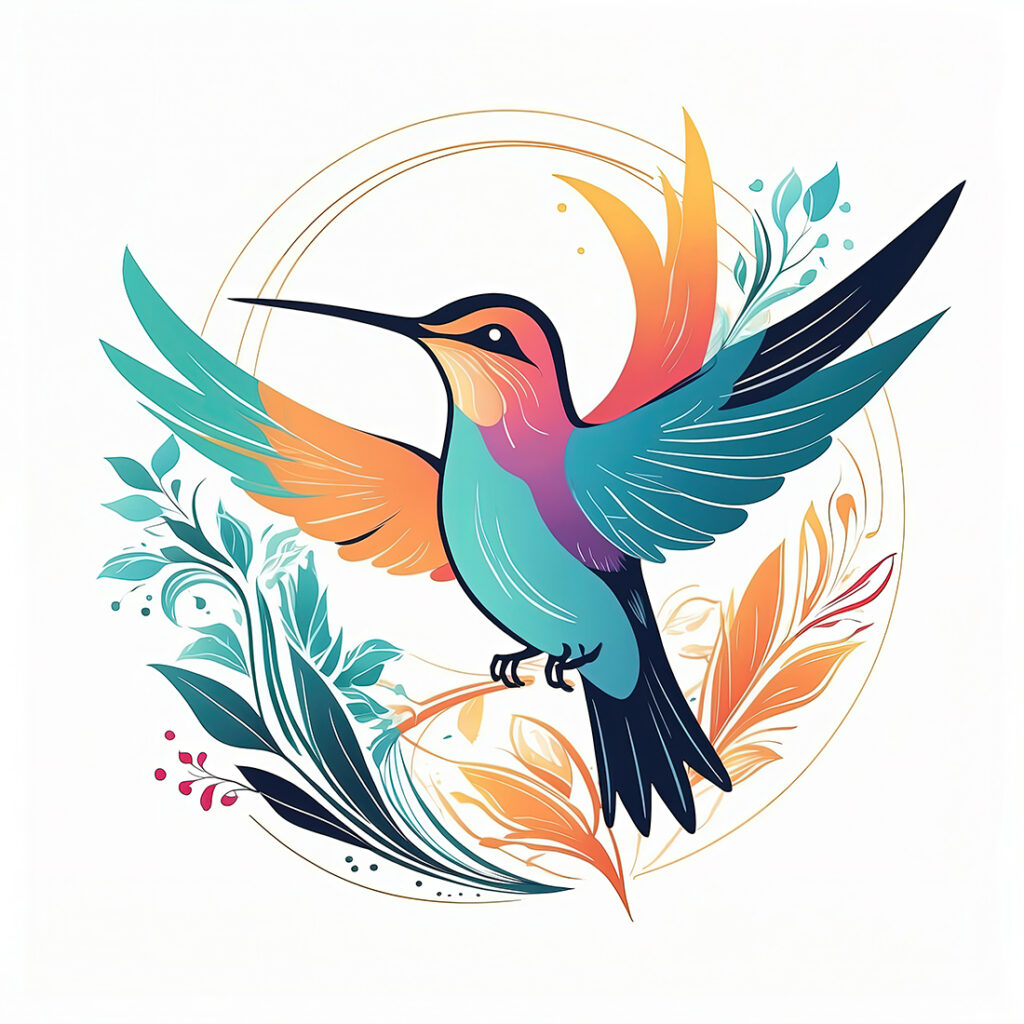 Colibri birds with floral leaves in boho style design bundle ...