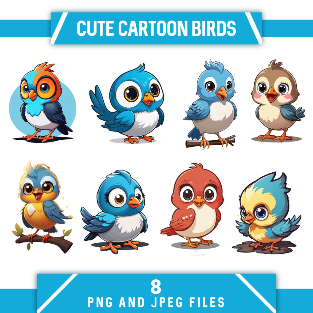 3d cartoon little birds set of 8 different mascots - MasterBundles