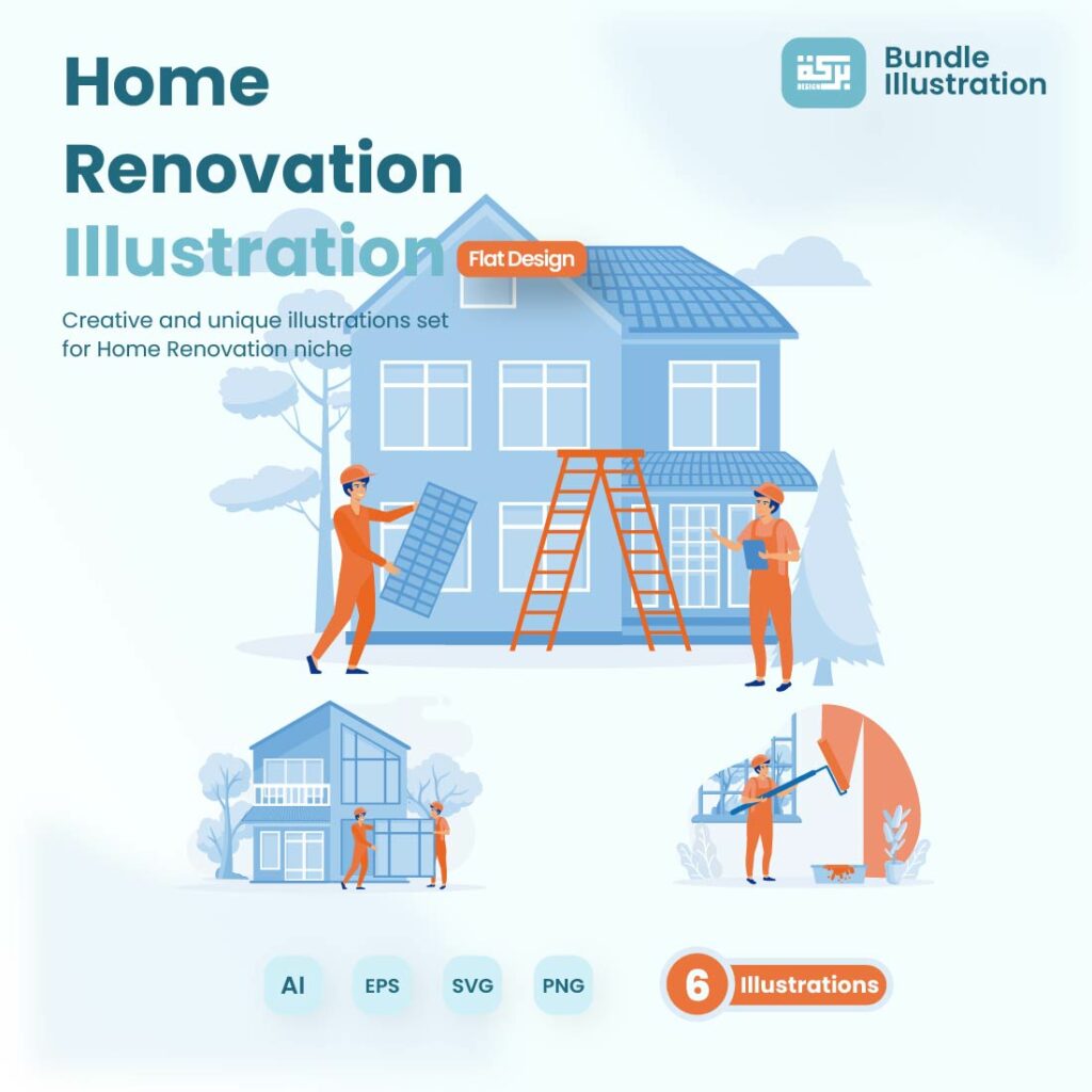 Home Renovation Scene Illustration Design - MasterBundles