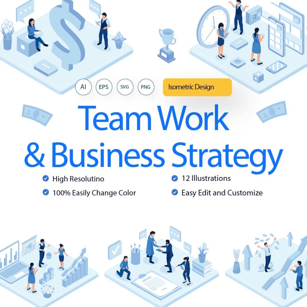 Team Work & Business Strategy Illustration Design - MasterBundles