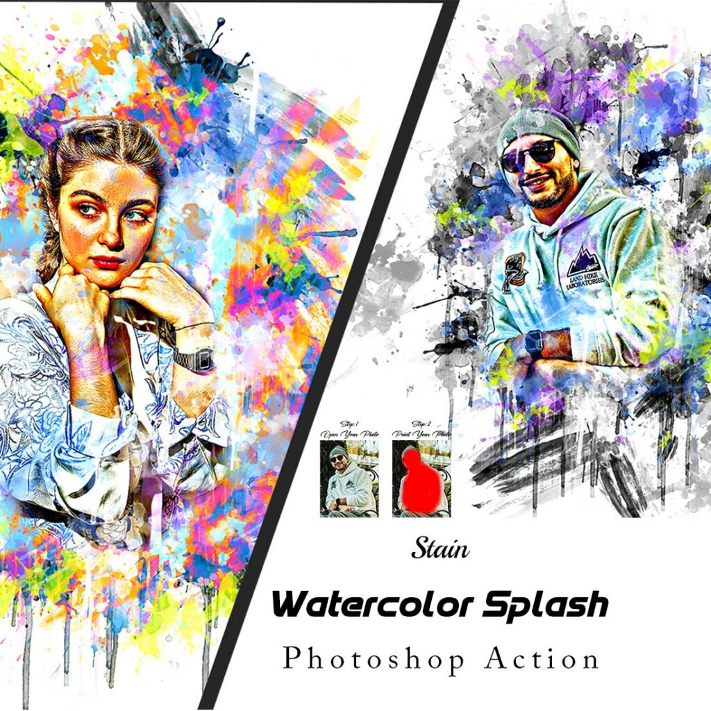 Stain Watercolor Splash Photoshop Action - MasterBundles