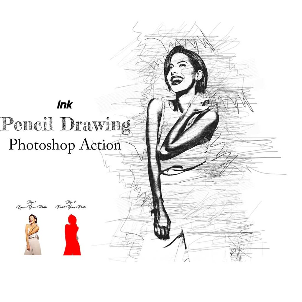 Ink Pencil Drawing Photoshop Action - MasterBundles