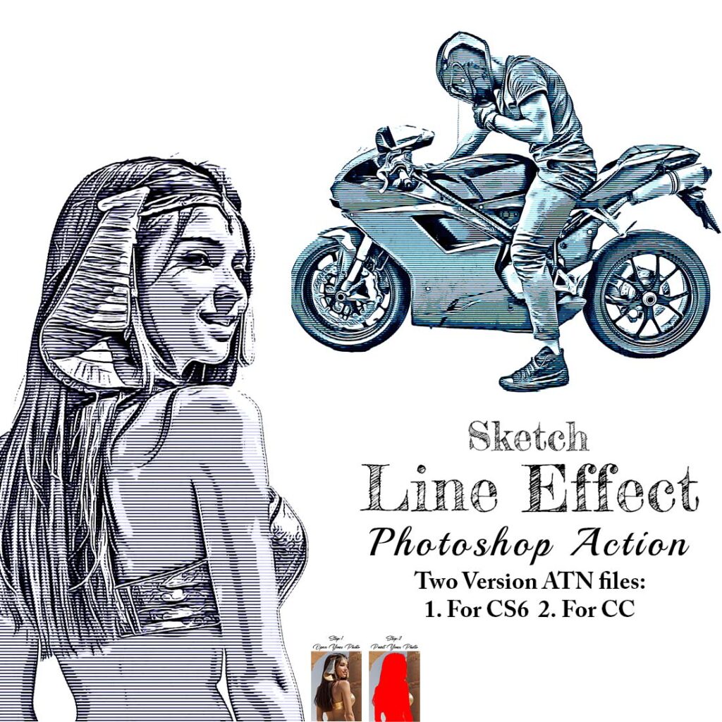 Sketch Line Effect Photoshop Action - MasterBundles
