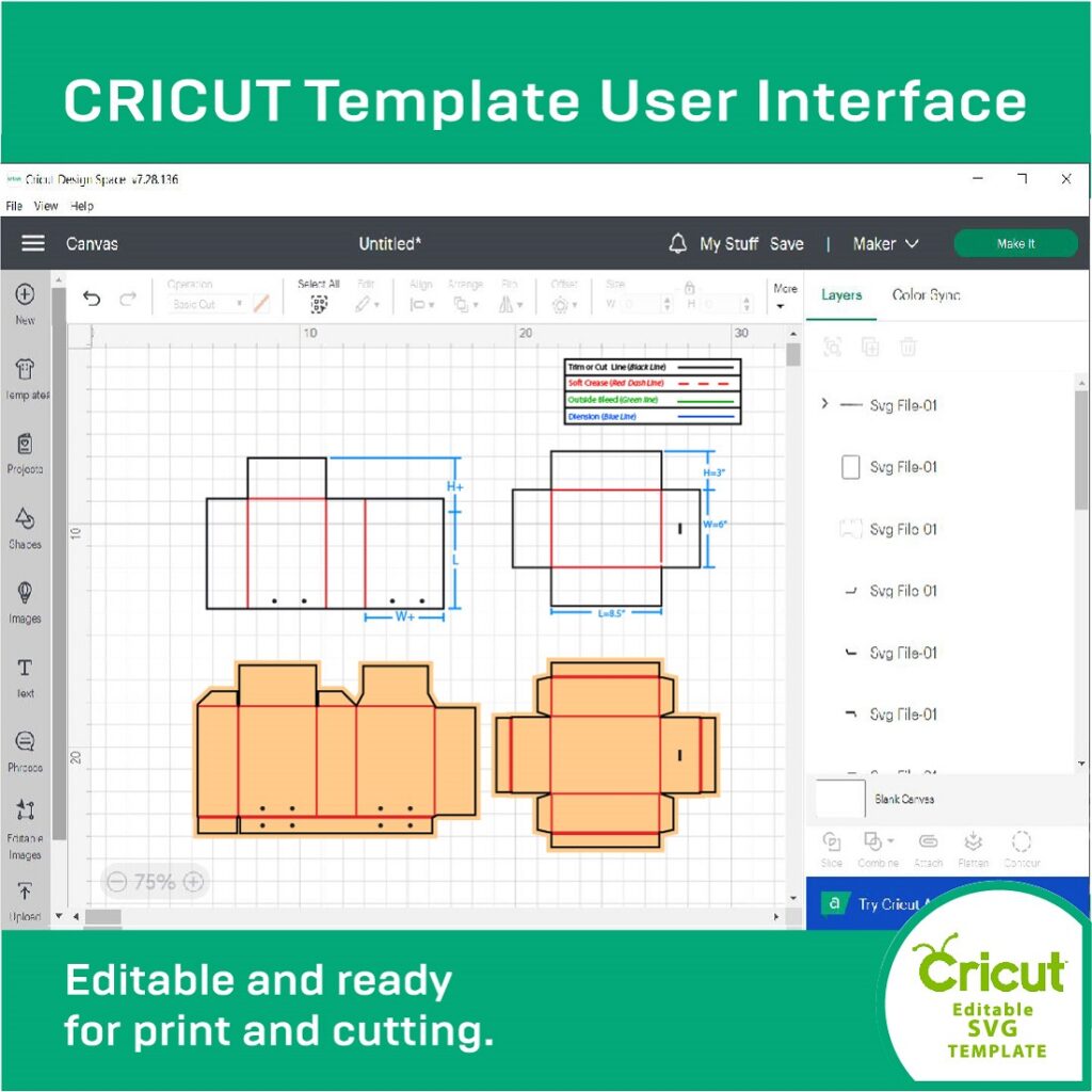 Sliding box of mini size 8.5x6x3 inch Dieline Template-01 - MasterBundles