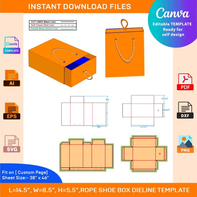 Mini Shoe Box, Favor Gift Box Dieline Template SVG, Ai, EPS, PDF, JPG ...