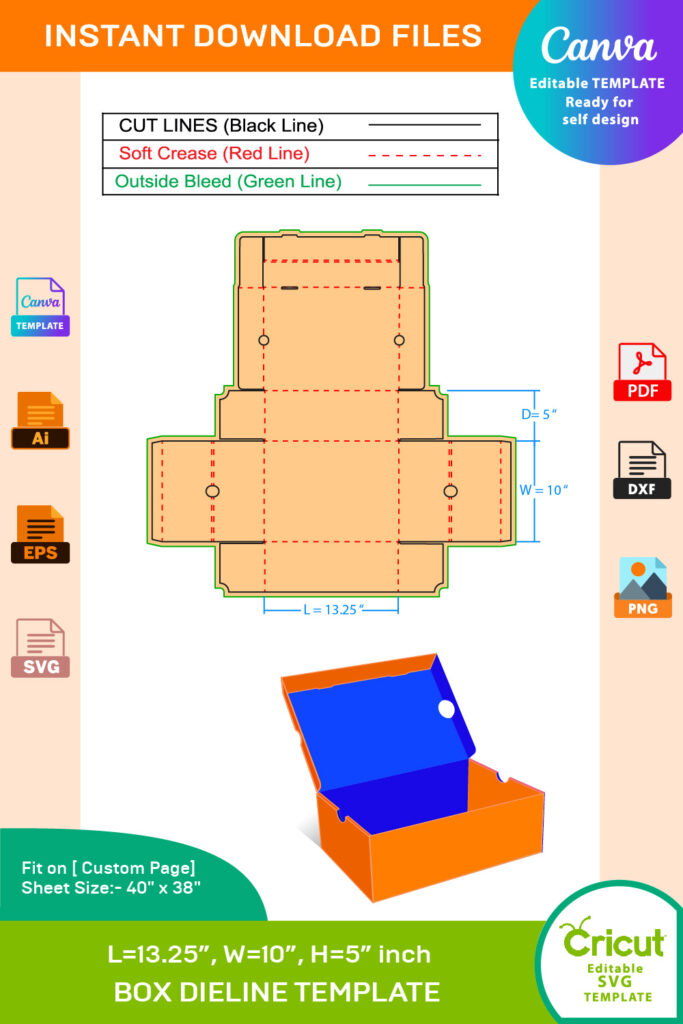 Sneaker shoe Box Template Large size 13.25x10x5 Inch - MasterBundles