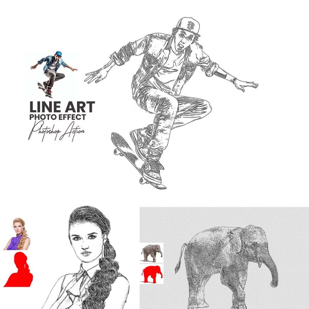 Easy Line Art Photoshop Action - MasterBundles