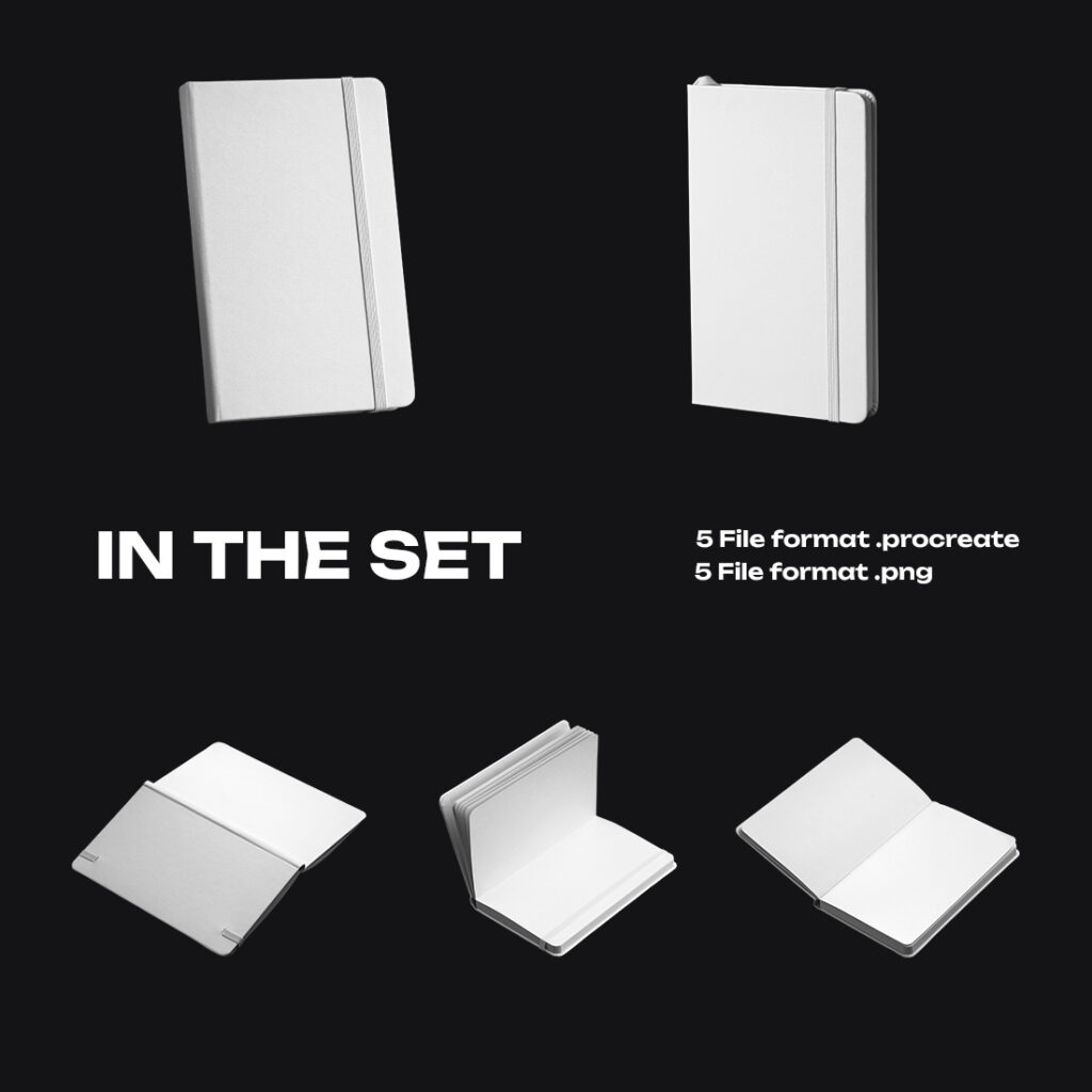 5 Mockups of Classic Notebook with Band and Hard Cover for Procreate on ...