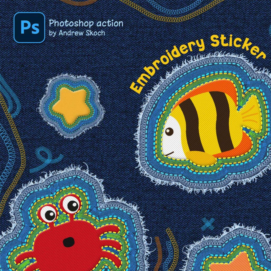 Embroidery Sticker Photoshop Action - MasterBundles