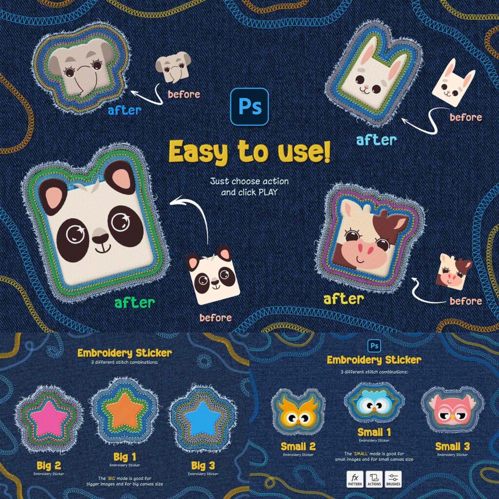 Embroidery Sticker Photoshop Action - MasterBundles