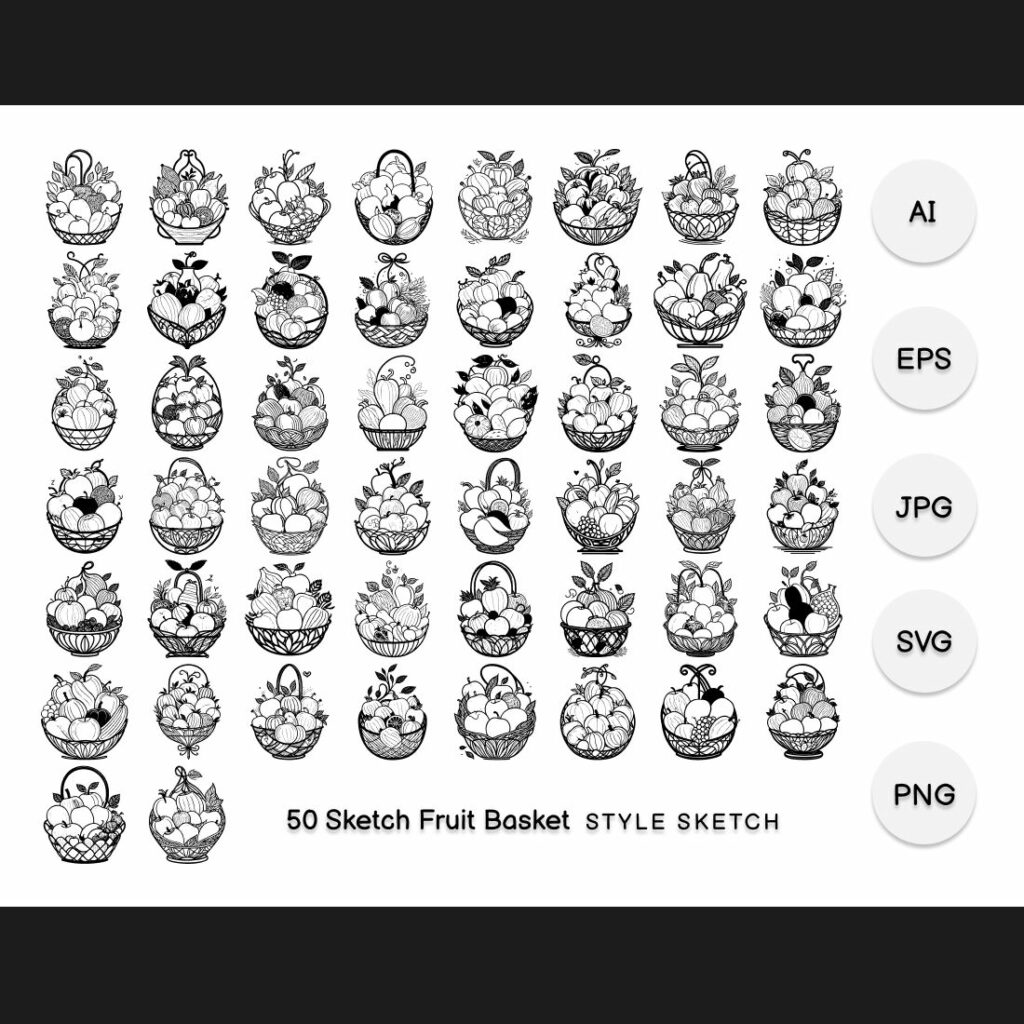 Sketch Fruit Basket Element Black - MasterBundles