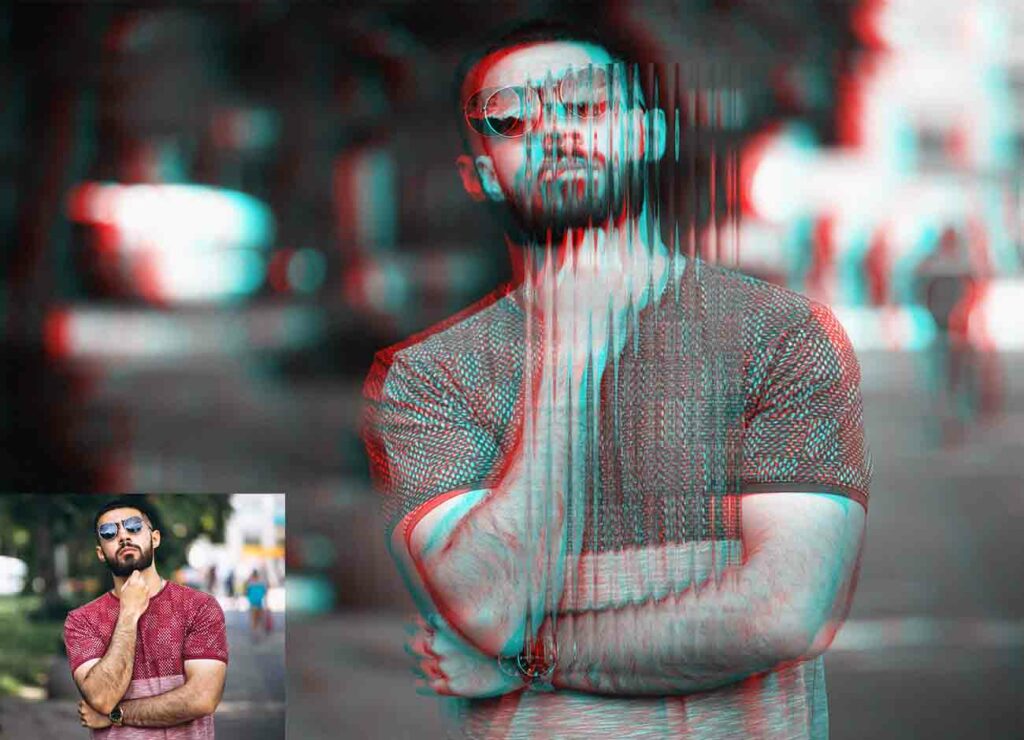 3D Glitch Distortion Photoshop Action - MasterBundles