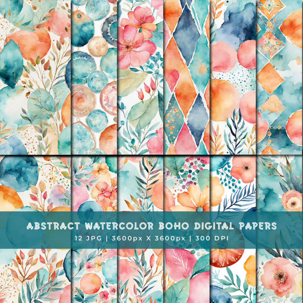 Abstract Watercolor Boho Digital Paper - MasterBundles