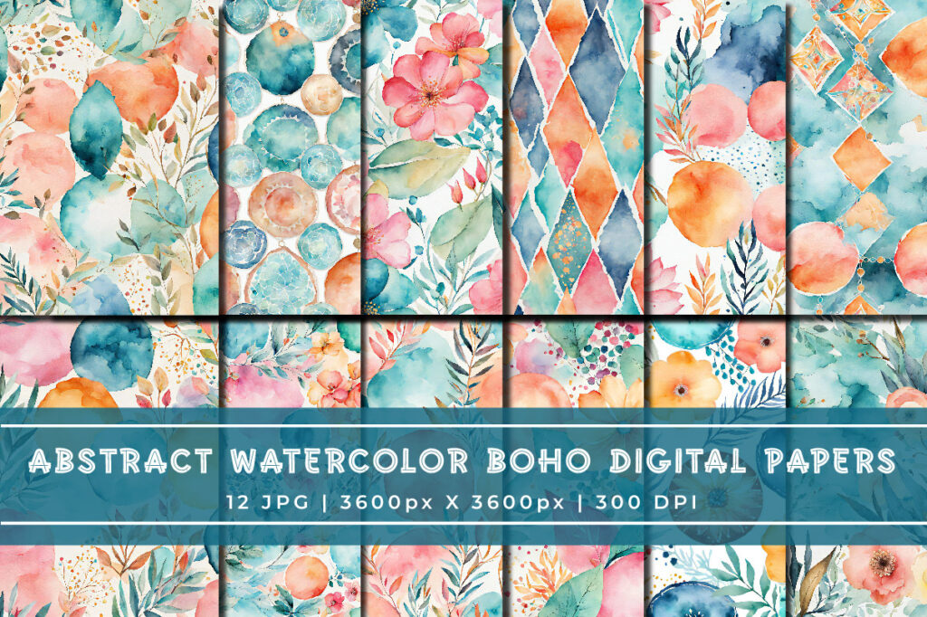 Abstract Watercolor Boho Digital Paper - MasterBundles