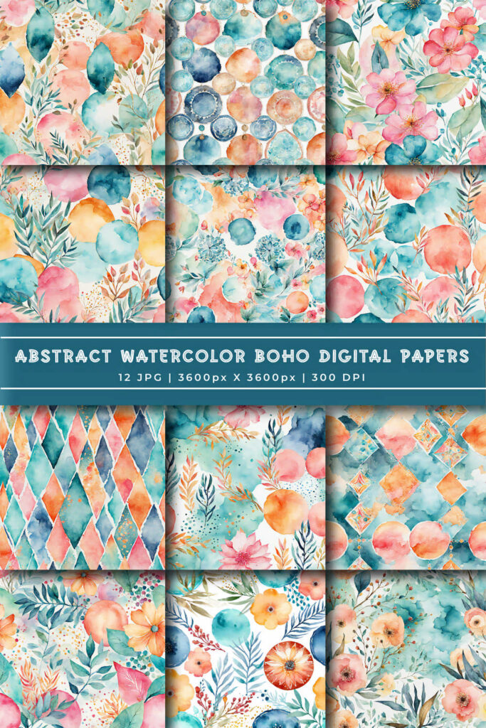 Abstract Watercolor Boho Digital Paper - MasterBundles