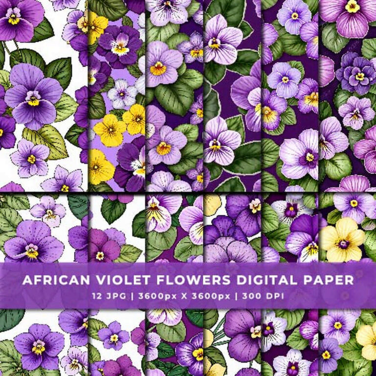 African Violet Flowers Digital Paper - MasterBundles