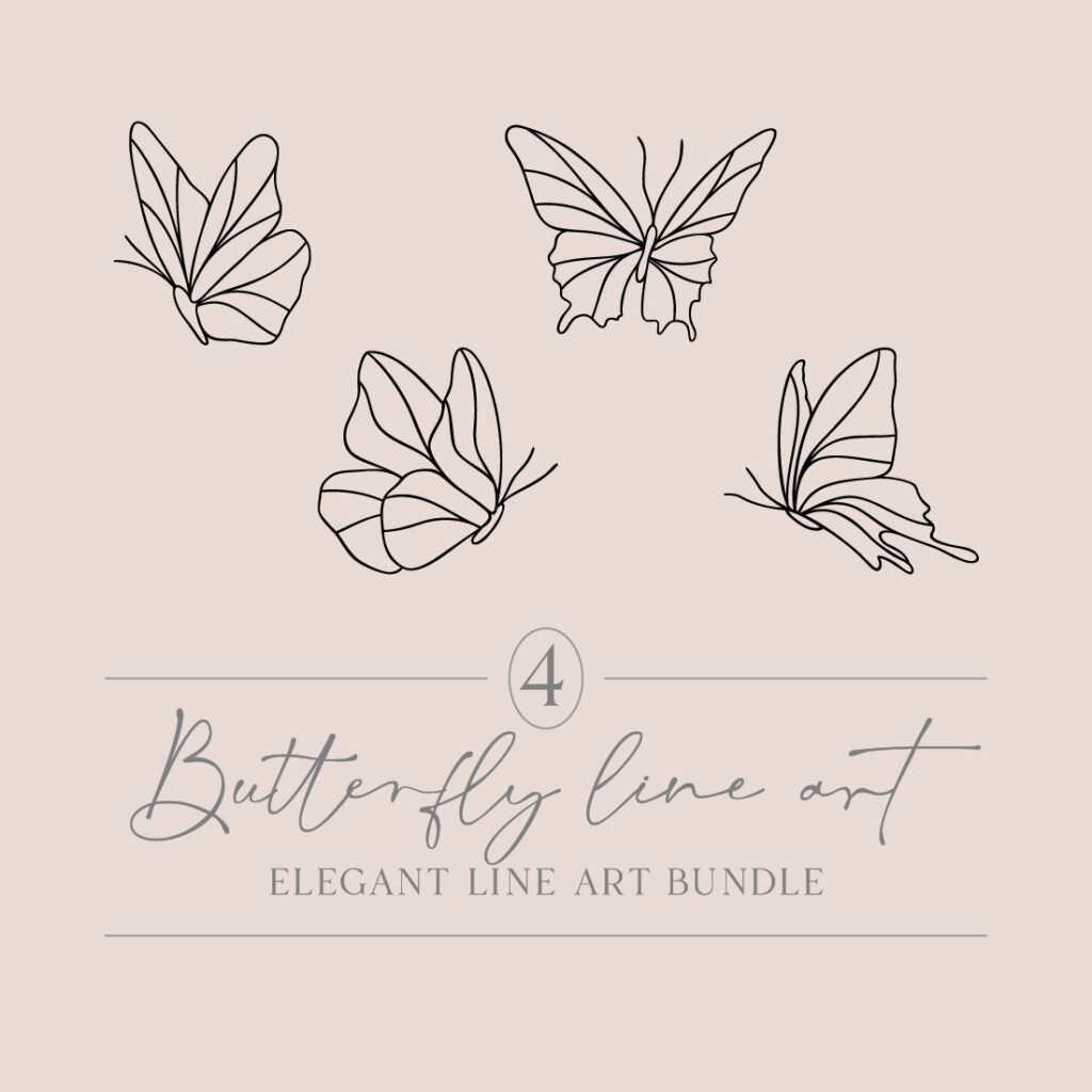 Butterfly Line Art Bundle | Fluttering Beautiful Butterflies | Hand ...