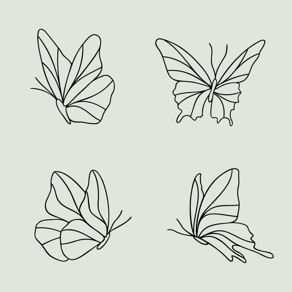 Butterfly Line Art Bundle | Fluttering Beautiful Butterflies | Hand ...