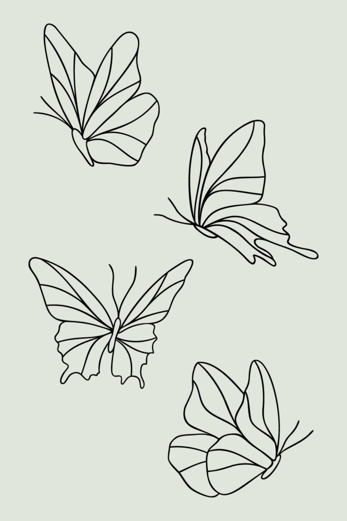 Butterfly Line Art Bundle | Fluttering Beautiful Butterflies | Hand ...