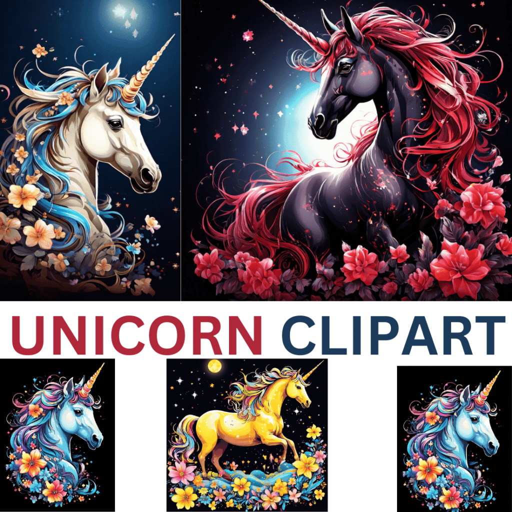 Beautiful Unicorn Clip art designs - MasterBundles