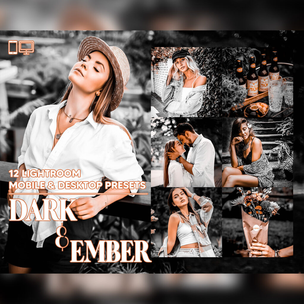 12 Dark & Ember Lightroom Presets, Moody Mobile Preset, Gray Desktop LR ...