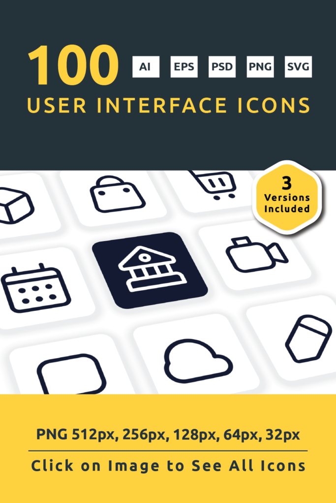 100 Standard User Interface Icons - 3 Style Included - MasterBundles