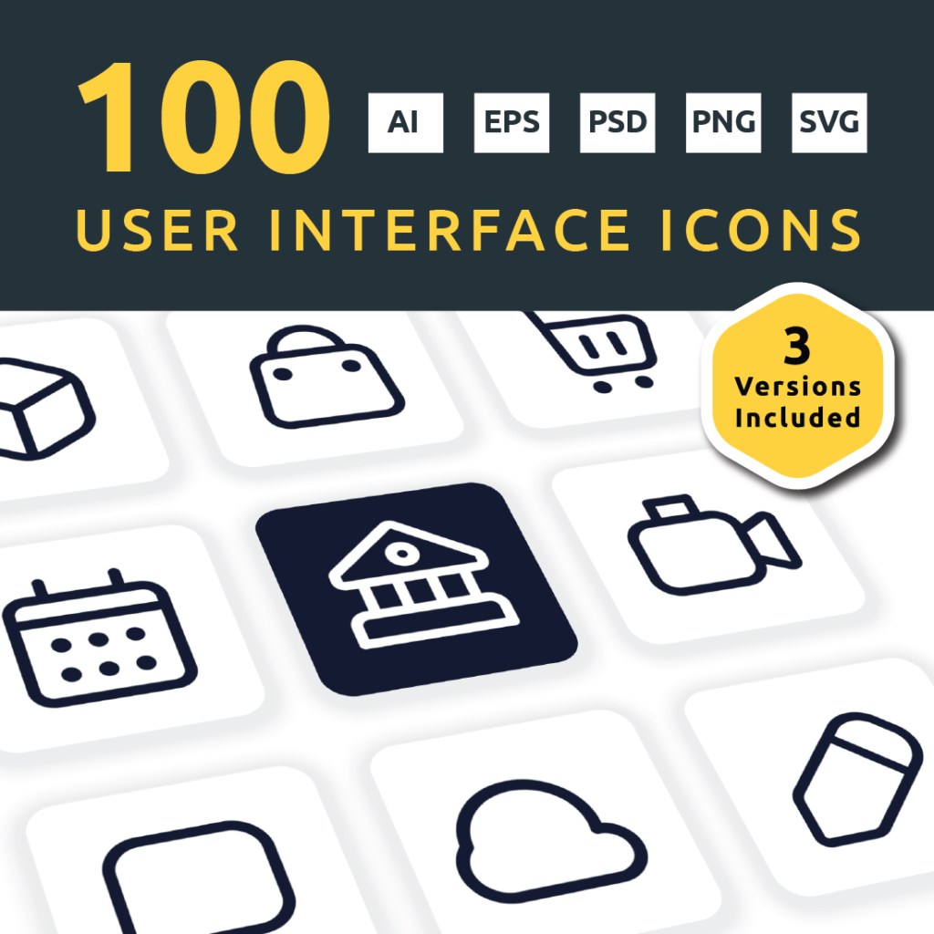 100 Standard User Interface Icons - 3 Style Included - MasterBundles