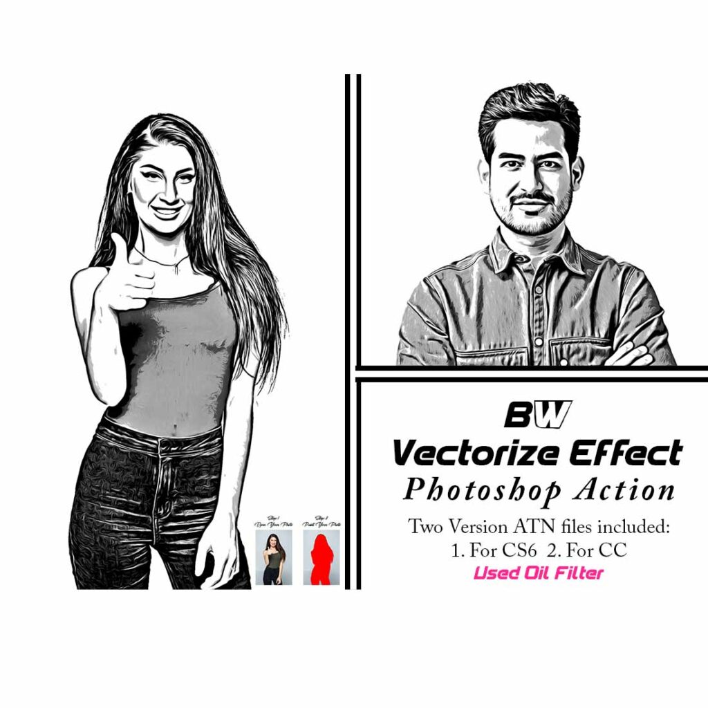 B W Vectorize Effect Photoshop Action - MasterBundles