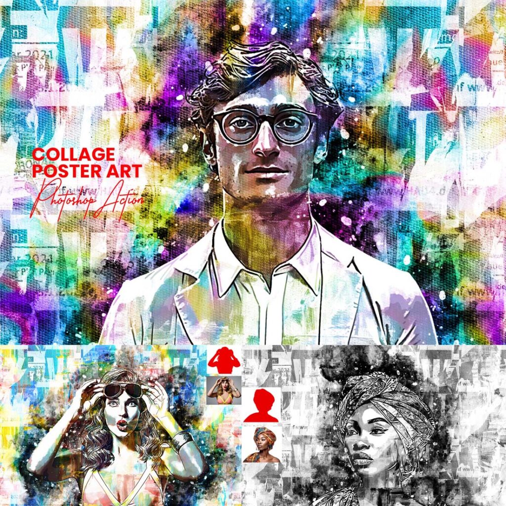 Collage Poster Art Photoshop Action - MasterBundles