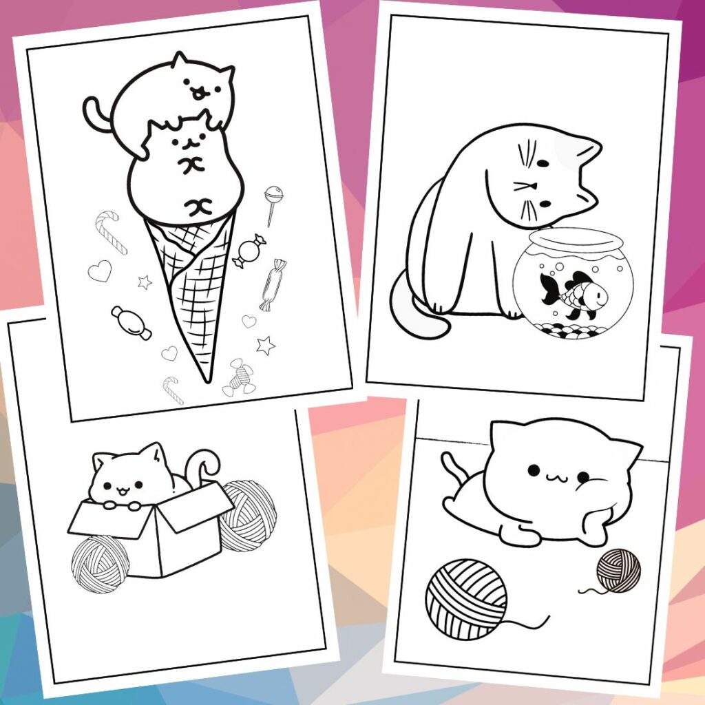 Cute & Kawaii Cats Coloring Book for Kids - MasterBundles