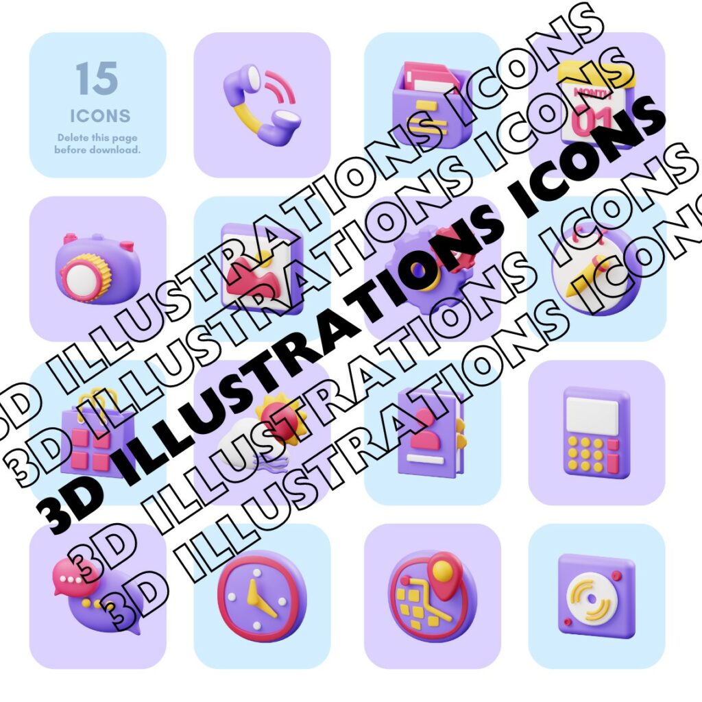 Blue Purple 3D Illustrations Icons Set - MasterBundles