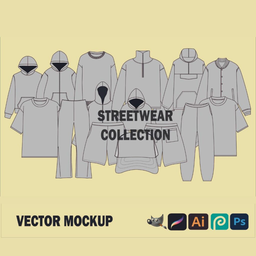 Streetwear Hoodies Clothing Vector Mockup Pack Bundle Clothing Brand ...