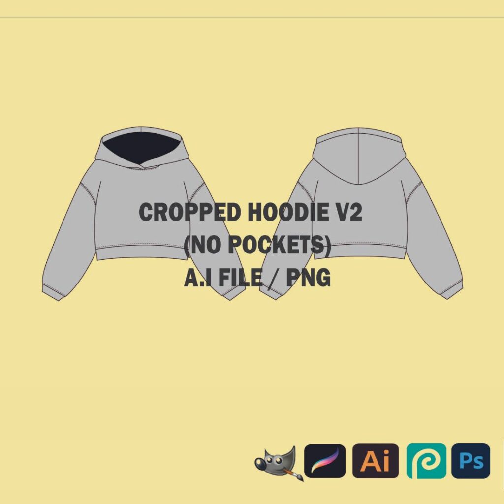 Cropped Hoodie Template Hoodie Mockup V2 Streetwear Vector Adobe ...