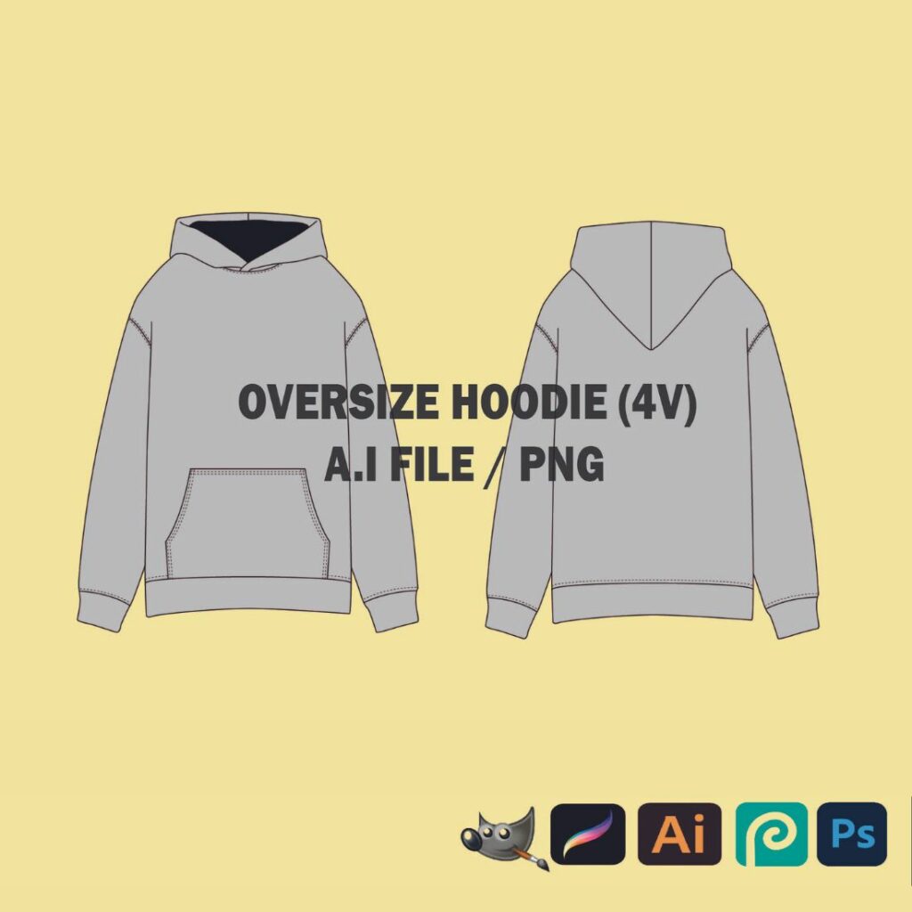 Streetwear Mockup Vector Hoodie Template Illustrator Tech Pack Hoodie ...