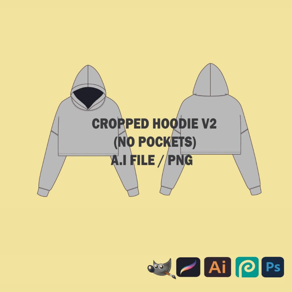 Cropped Hoodie Template Hoodie Mockup V2 Streetwear Vector Adobe ...
