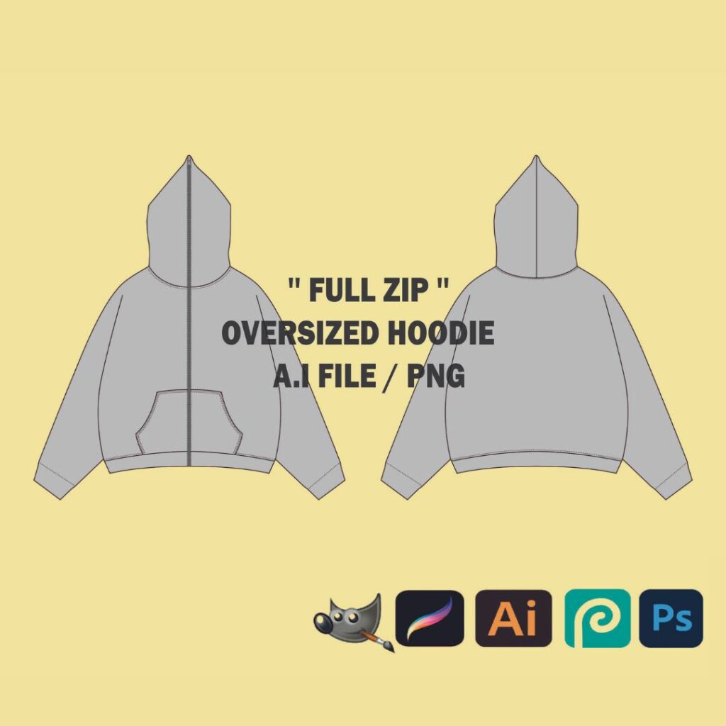 Streetwear Vector Full Zip Mockup Up Hoodie Template Sweatshirt Mockup ...